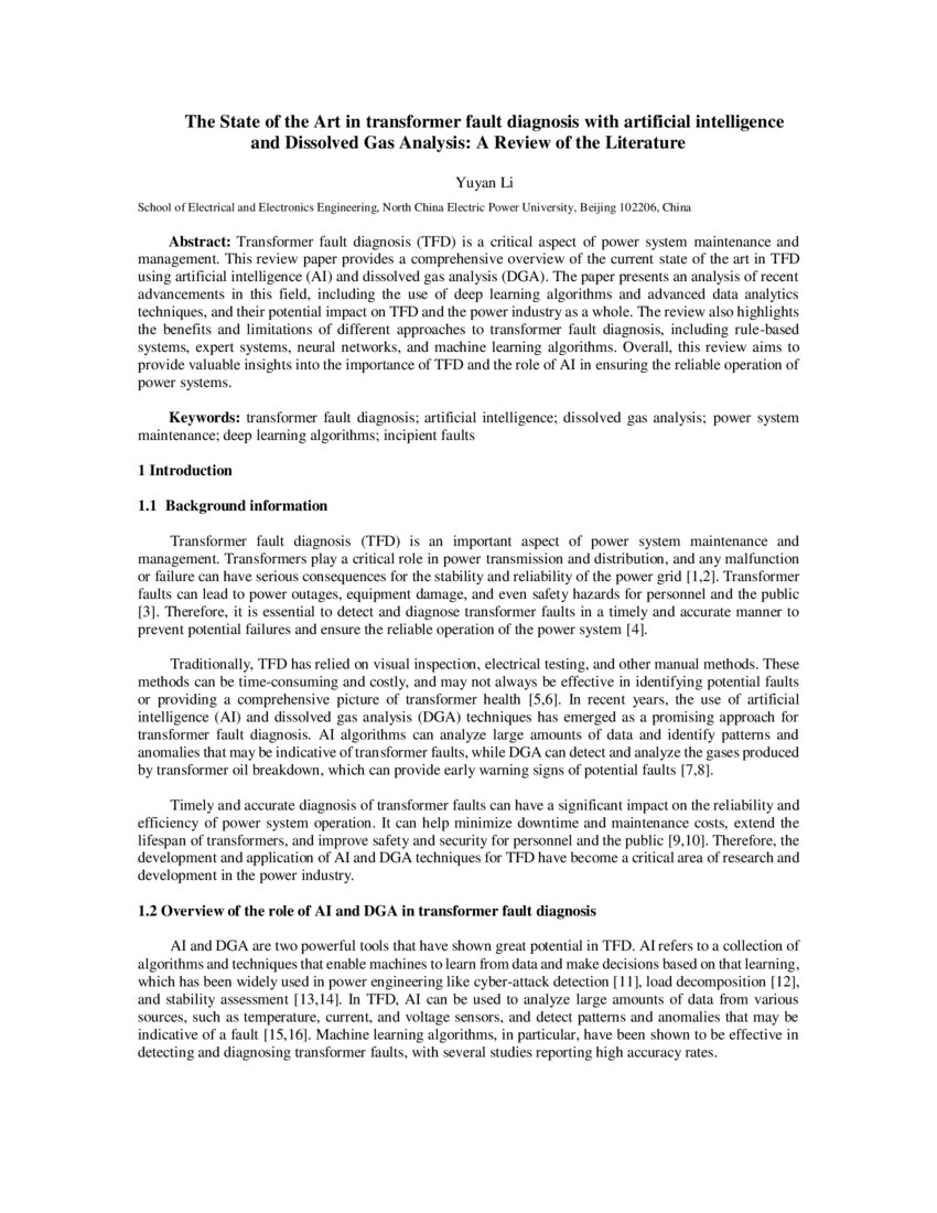 The State Of The Art In Transformer Fault Diagnosis With Artificial Intelligence And Dissolved 