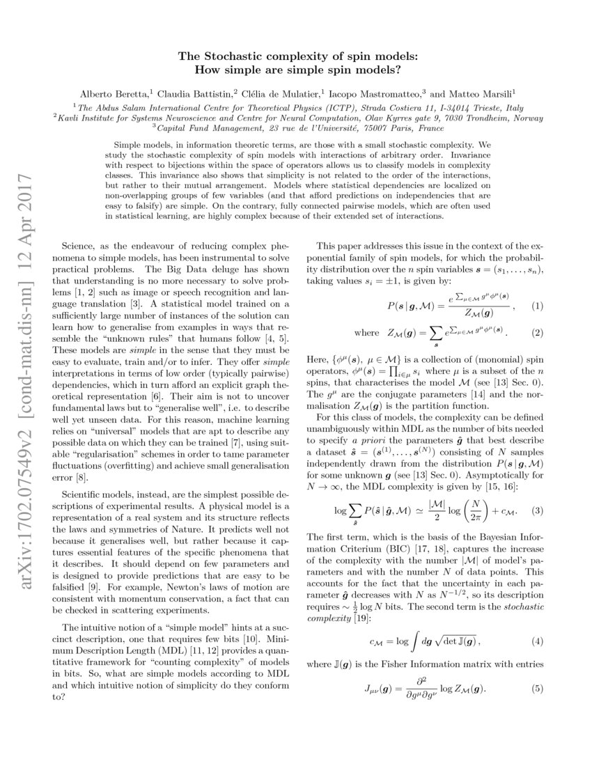 The Stochastic complexity of spin models: How simple are simple spin ...