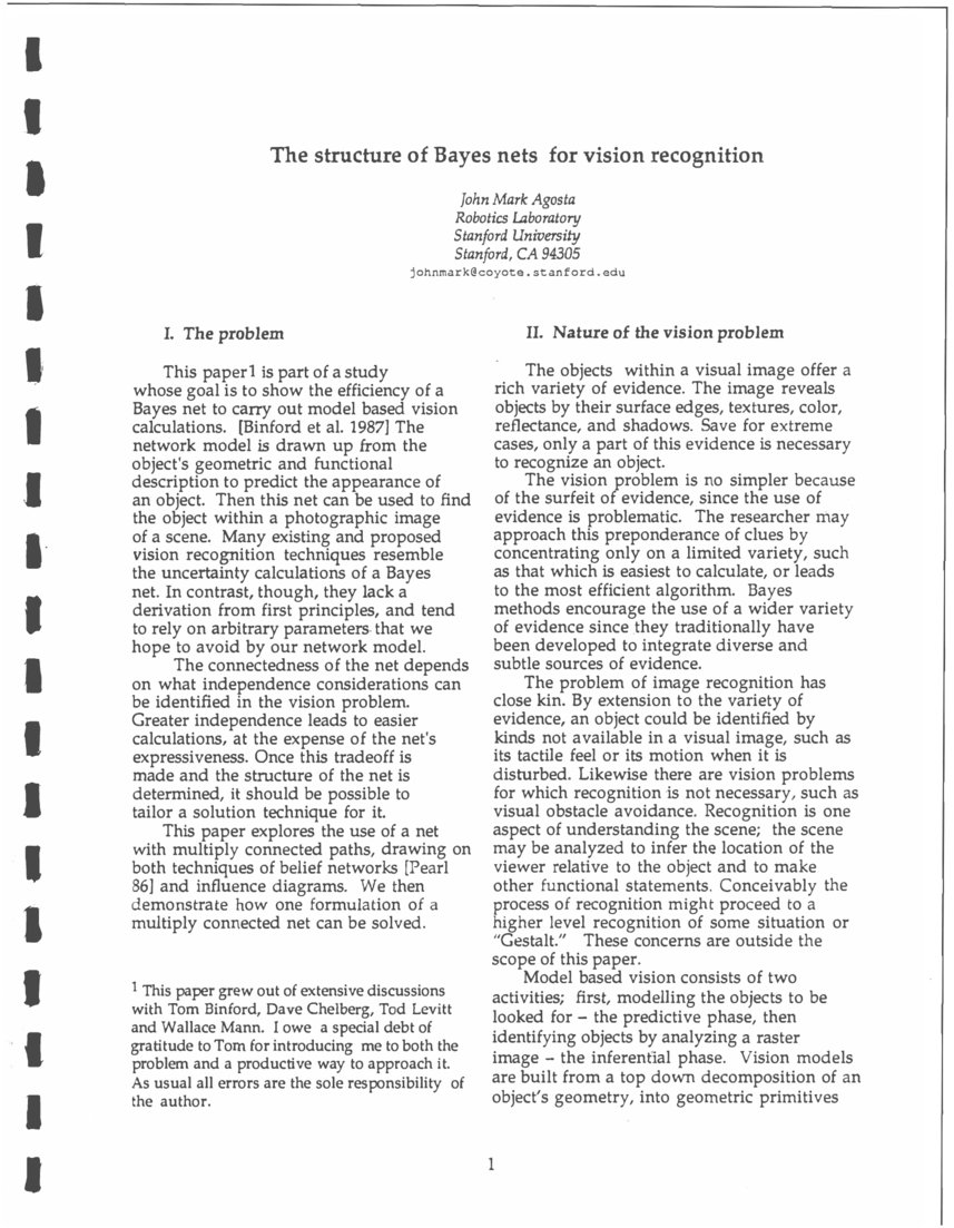 The structure of Bayes nets for vision recognition | DeepAI