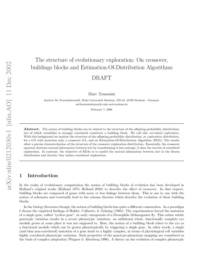 The Structure Of Evolutionary Exploration On Crossover Buildings Blocks And Estimation Of
