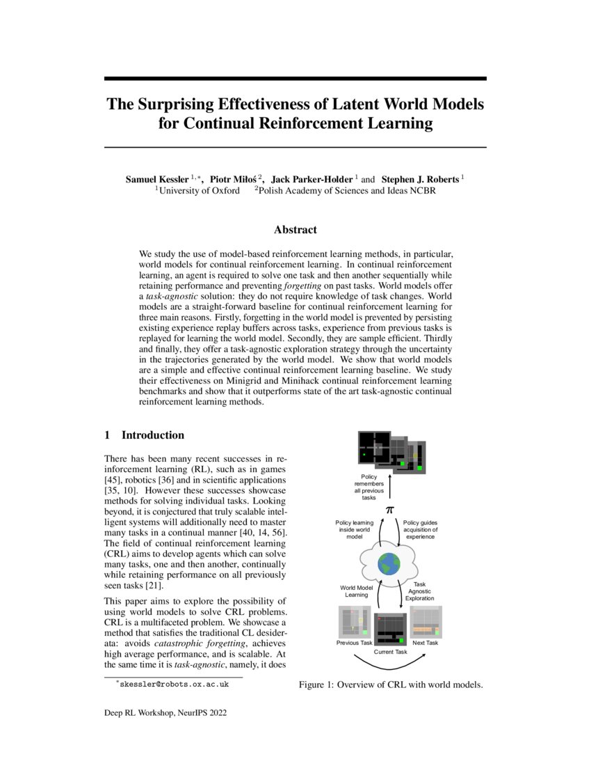 The Surprising Effectiveness Of Latent World Models For Continual Reinforcement Learning Deepai