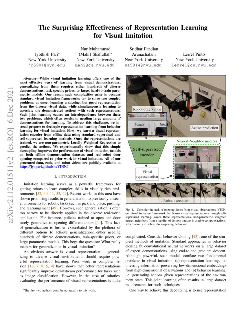 The Surprising Effectiveness of Representation Learning for Visual ...