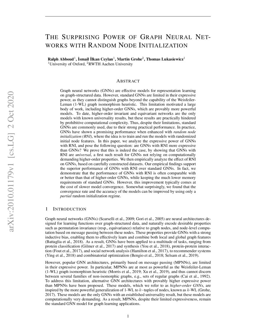 The Surprising Power Of Graph Neural Networks With Random Node Initialization Deepai