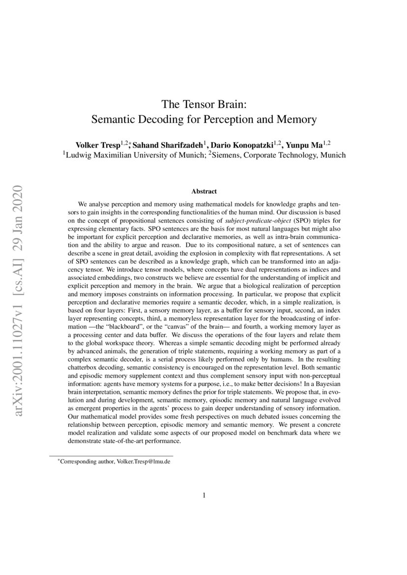 The Tensor Brain: Semantic Decoding for Perception and Memory | DeepAI