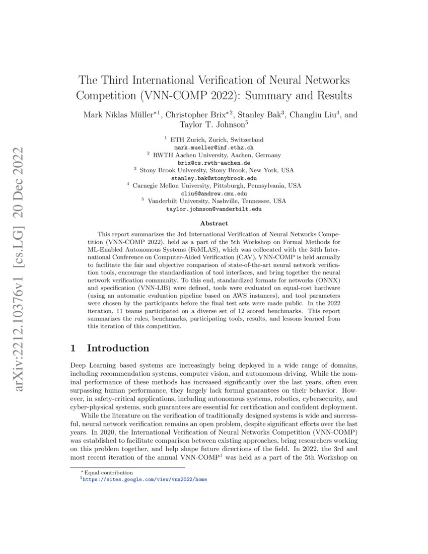 The Third International Verification of Neural Networks Competition (VNN-COMP 2022): Summary and ...
