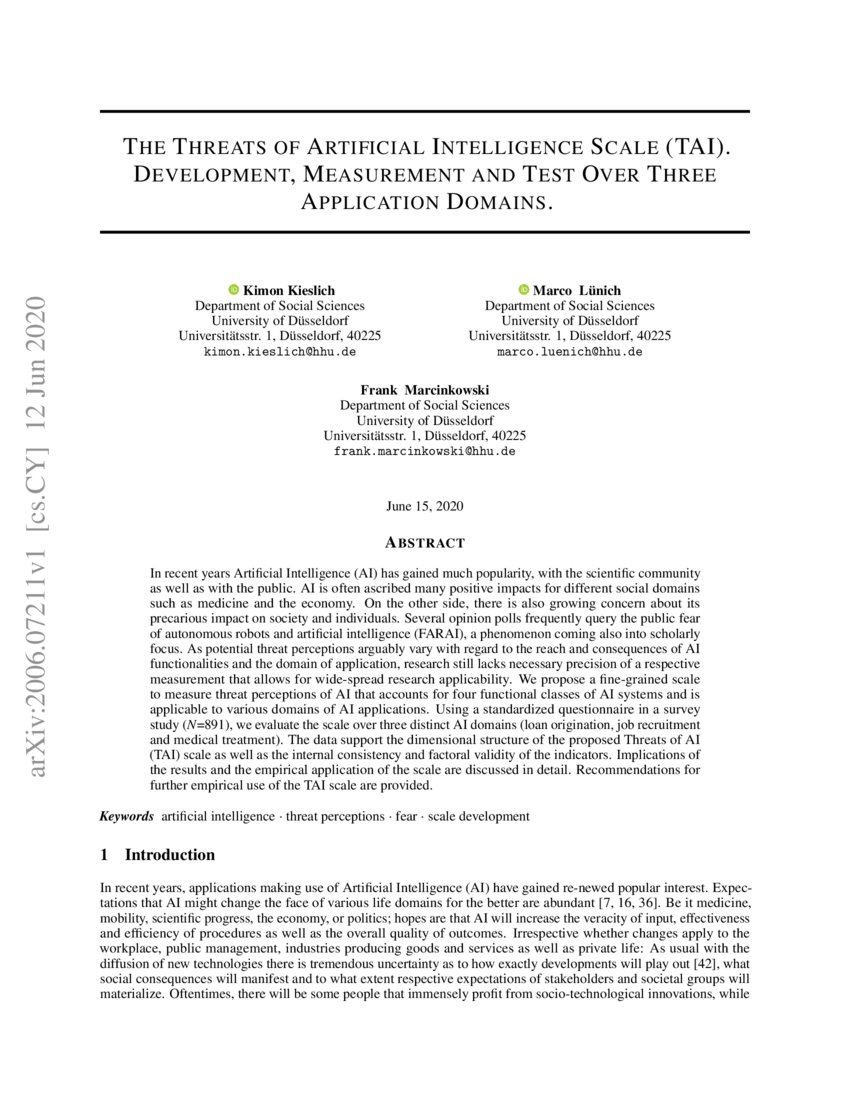 The Threats of Artificial Intelligence Scale (TAI). Development ...