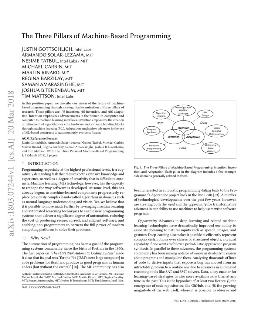 The Three Pillars of Machine-Based Programming | DeepAI