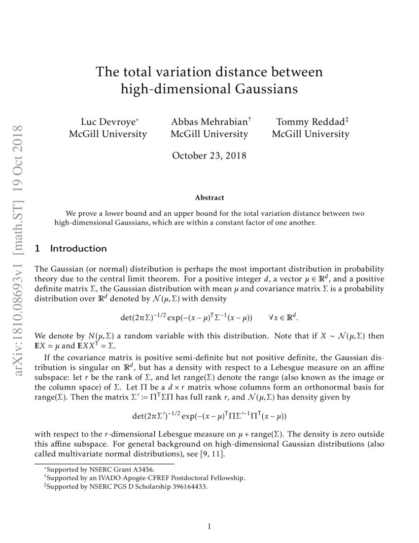 The total variation distance between high-dimensional Gaussians | DeepAI