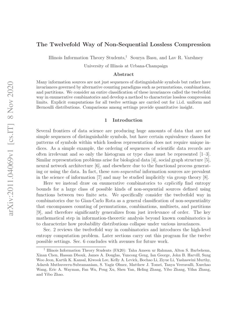 The Twelvefold Way of Non-Sequential Lossless Compression | DeepAI