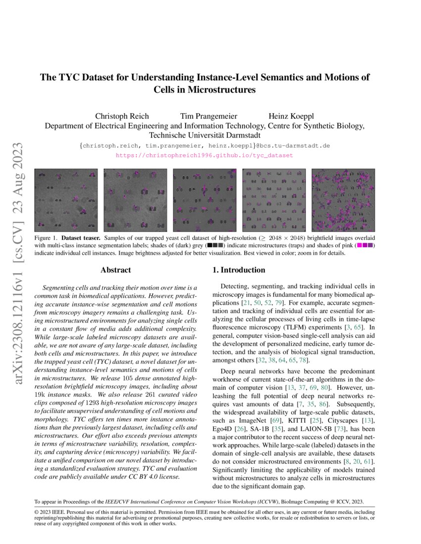 The Tyc Dataset For Understanding Instance Level Semantics And Motions Of Cells In