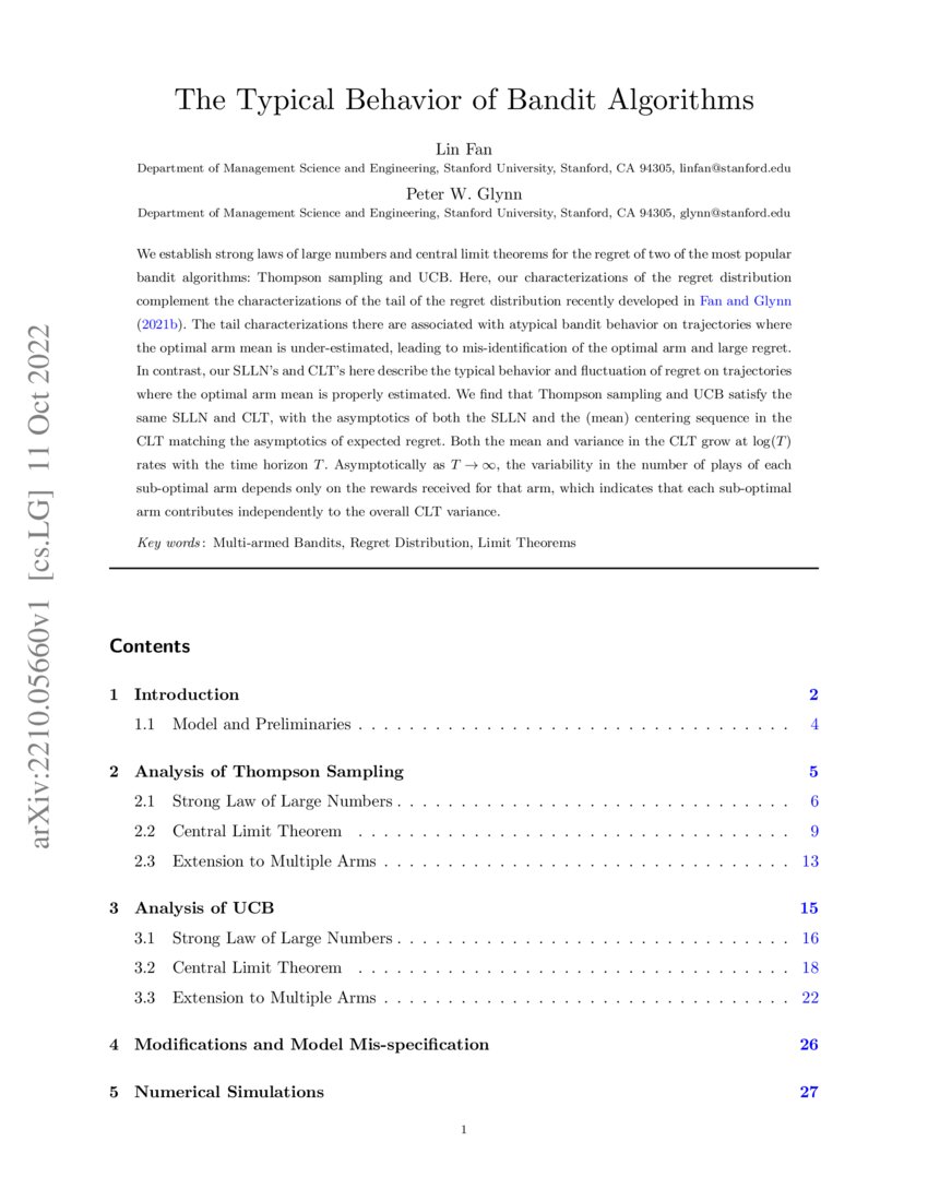 The Typical Behavior Of Bandit Algorithms Deepai