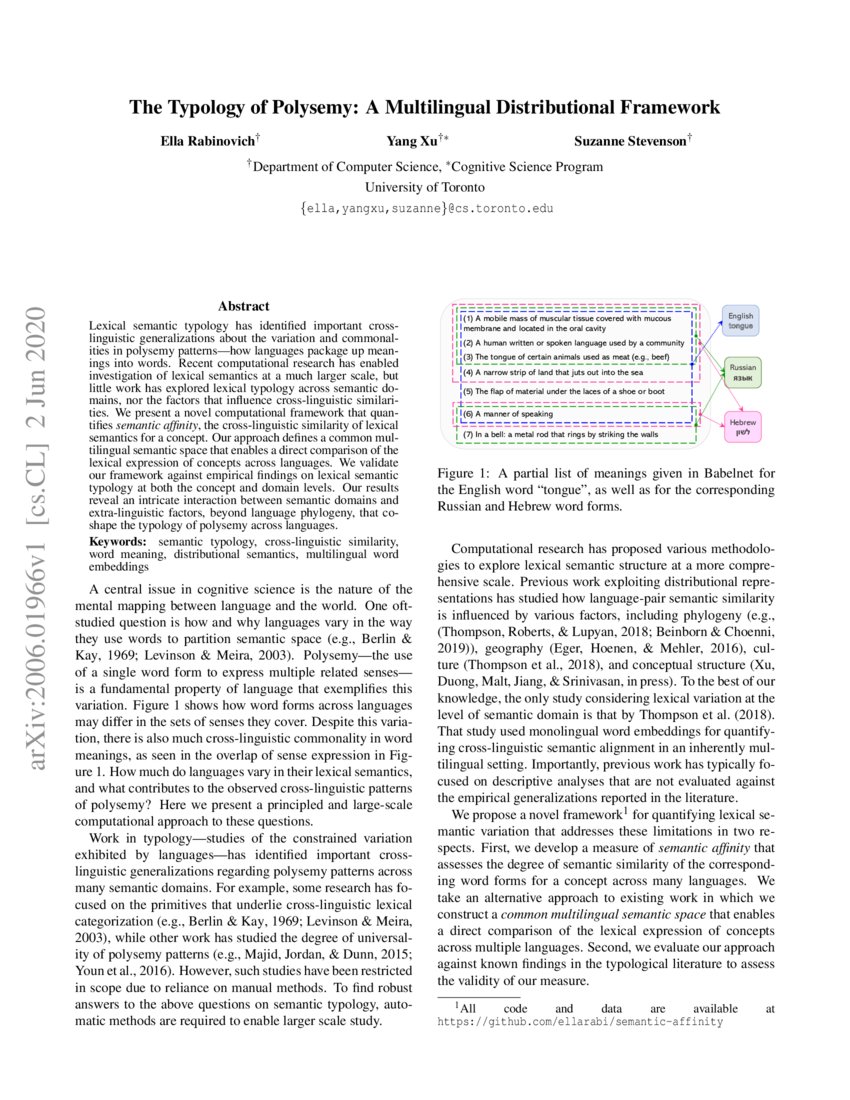The Typology of Polysemy: A Multilingual Distributional Framework | DeepAI