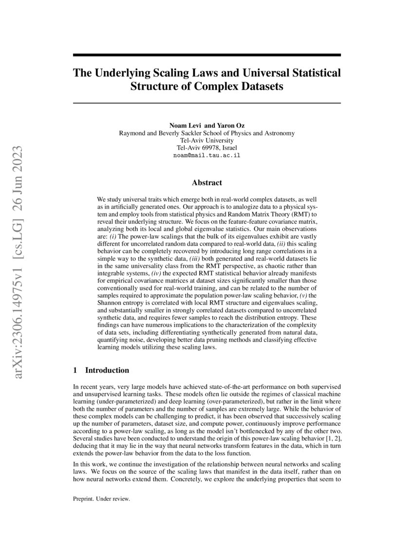 The Underlying Scaling Laws And Universal Statistical Structure Of Complex Datasets Deepai