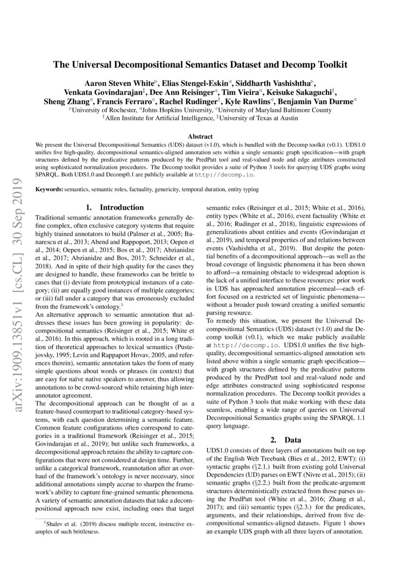 The Universal Decompositional Semantics Dataset and Decomp Toolkit | DeepAI