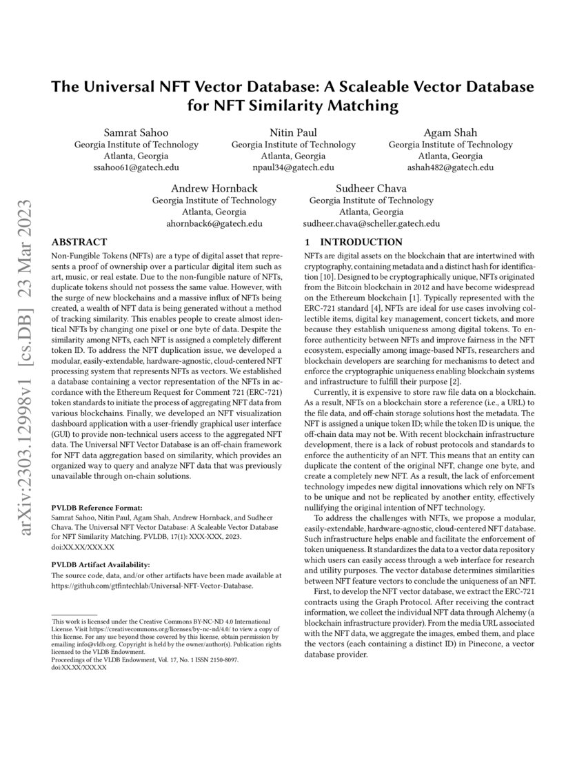 The Universal NFT Vector Database: A Scaleable Vector Database for NFT ...