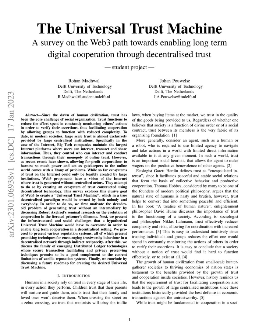 The Universal Trust Machine: A survey on the Web3 path towards enabling long term digital ...