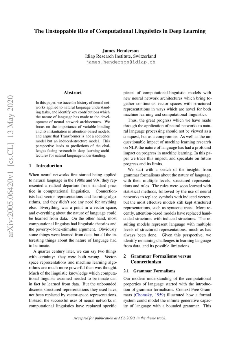 The Unstoppable Rise of Computational Linguistics in Deep Learning | DeepAI