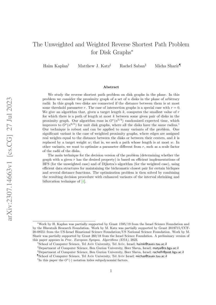 The Unweighted and Weighted Reverse Shortest Path Problem for Disk ... The Unweighted and Weighted Reverse Shortest Path Problem for Disk ...