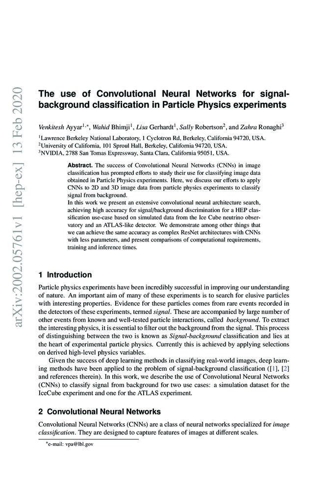 The Use Of Convolutional Neural Networks For Signal Background Classification In Particle