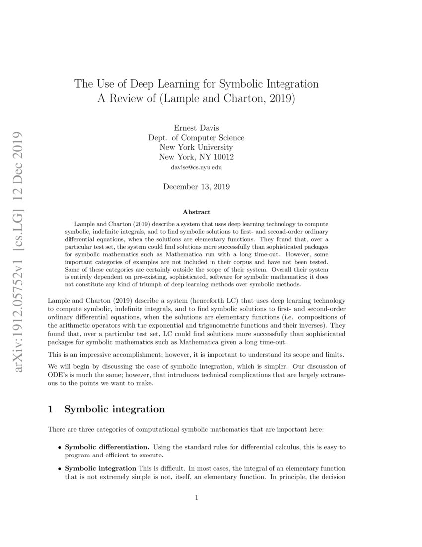The Use of Deep Learning for Symbolic Integration: A Review of (Lample ...