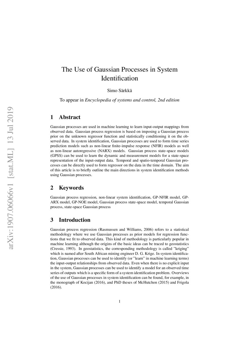 The Use of Gaussian Processes in System Identification | DeepAI