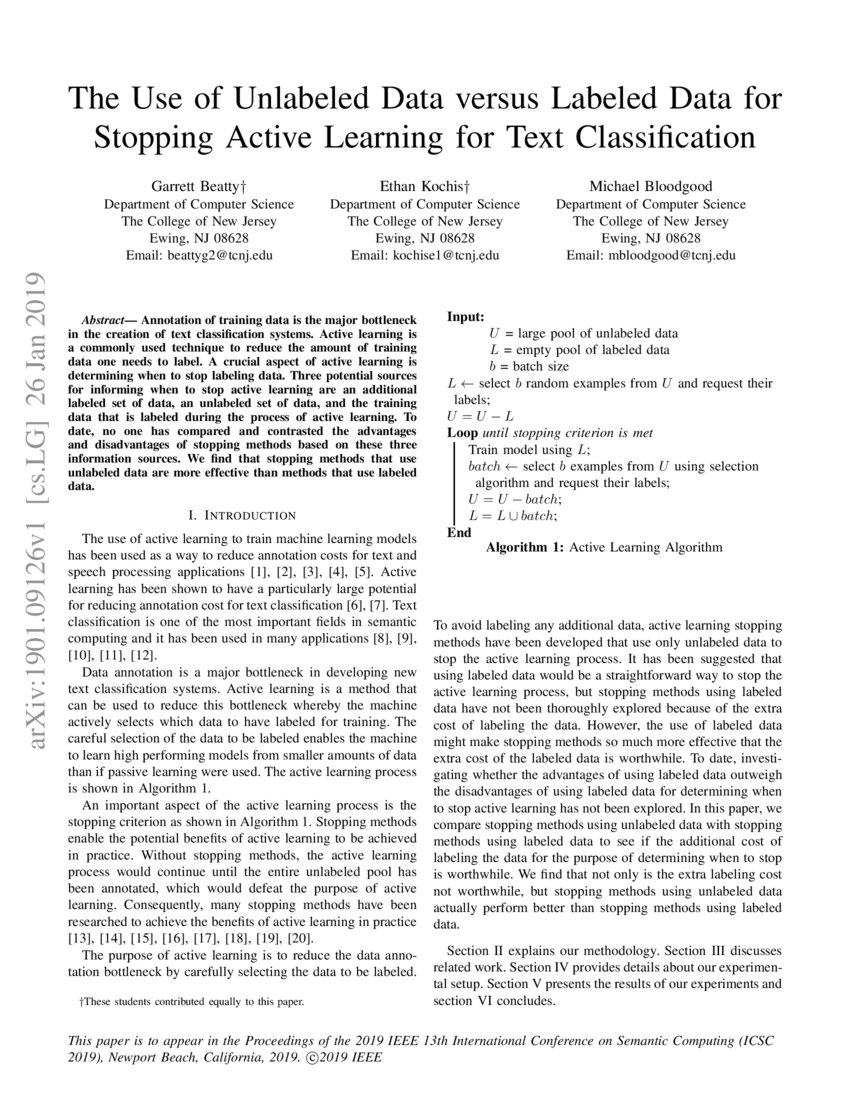 The Use of Unlabeled Data versus Labeled Data for Stopping Active ... The Use of Unlabeled Data versus Labeled Data for Stopping Active ...
