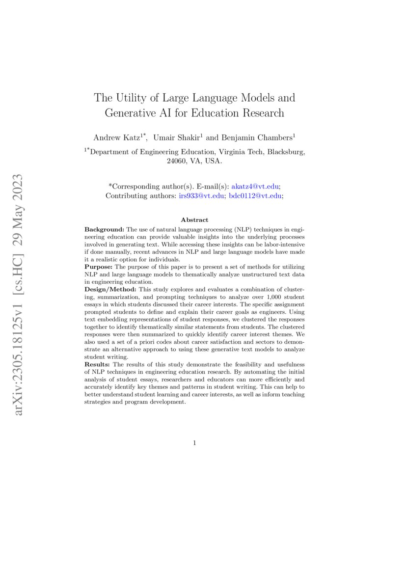 The Utility of Large Language Models and Generative AI for Education Research | DeepAI