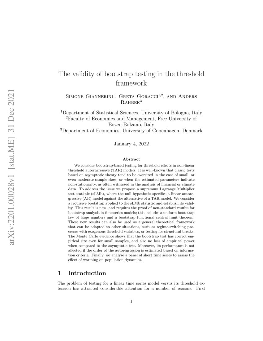 The Validity Of Bootstrap Testing In The Threshold Framework Deepai