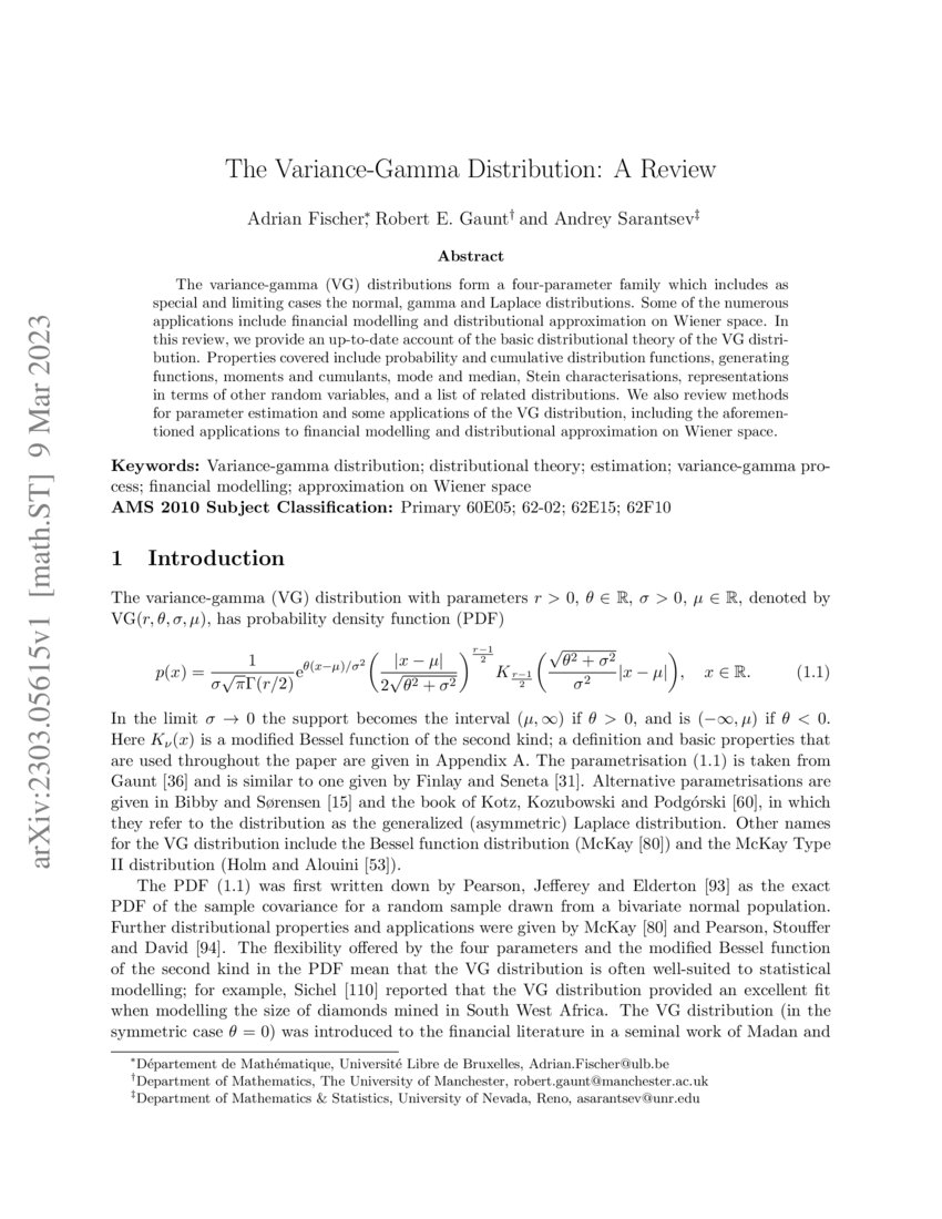 The Variance Gamma Distribution A Review Deepai
