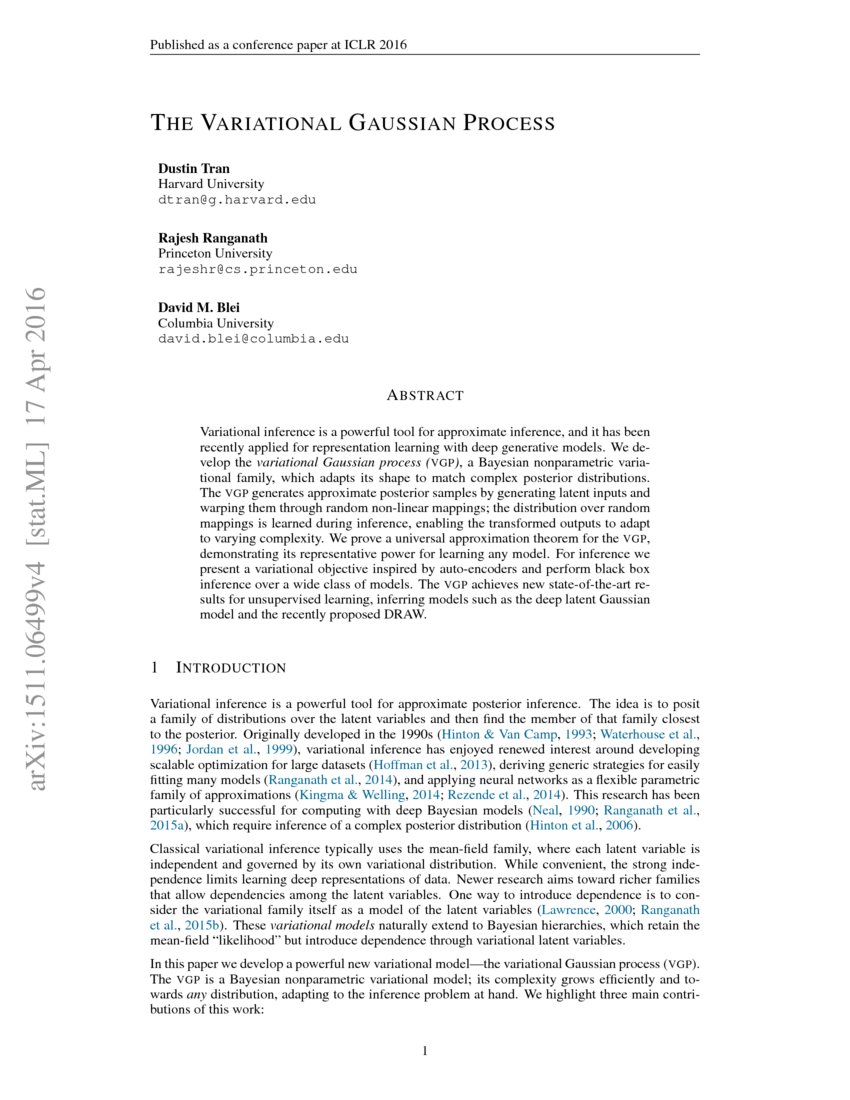 The Variational Gaussian Process Deepai