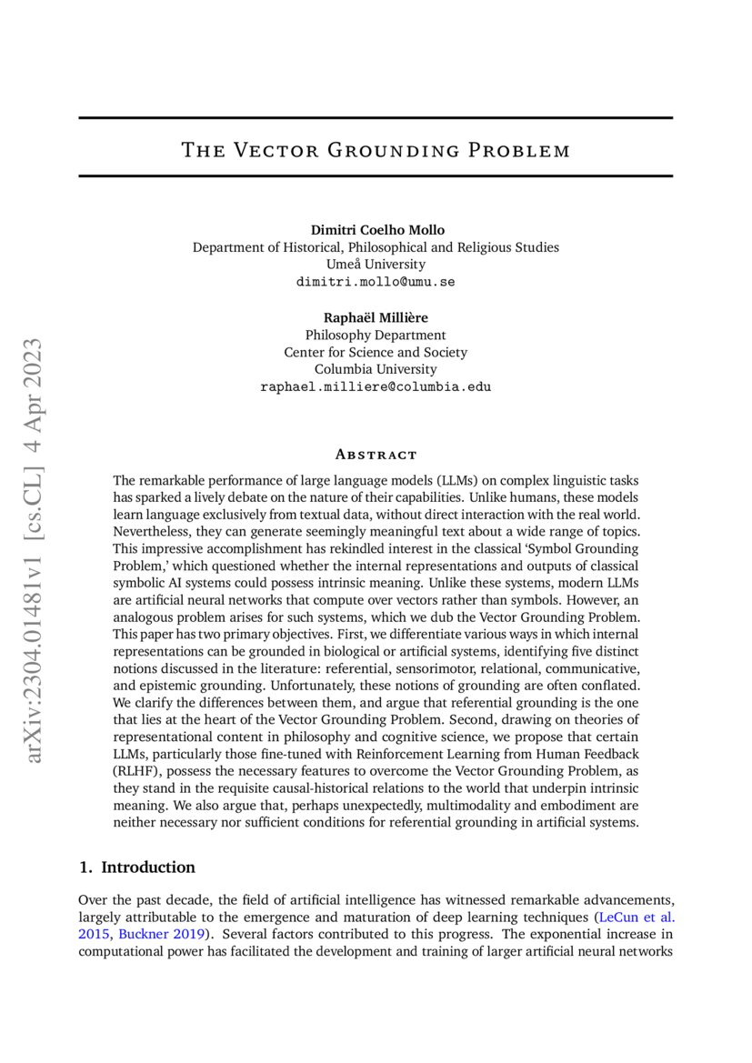 The Vector Grounding Problem | DeepAI