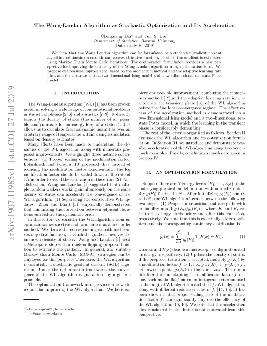 The Wang Landau Algorithm As Stochastic Optimization And Its Acceleration Deepai