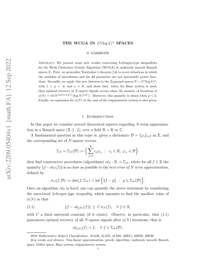The Weak Chebyshev Greedy Algorithm (WCGA) in L^p (log L)^α spaces | DeepAI