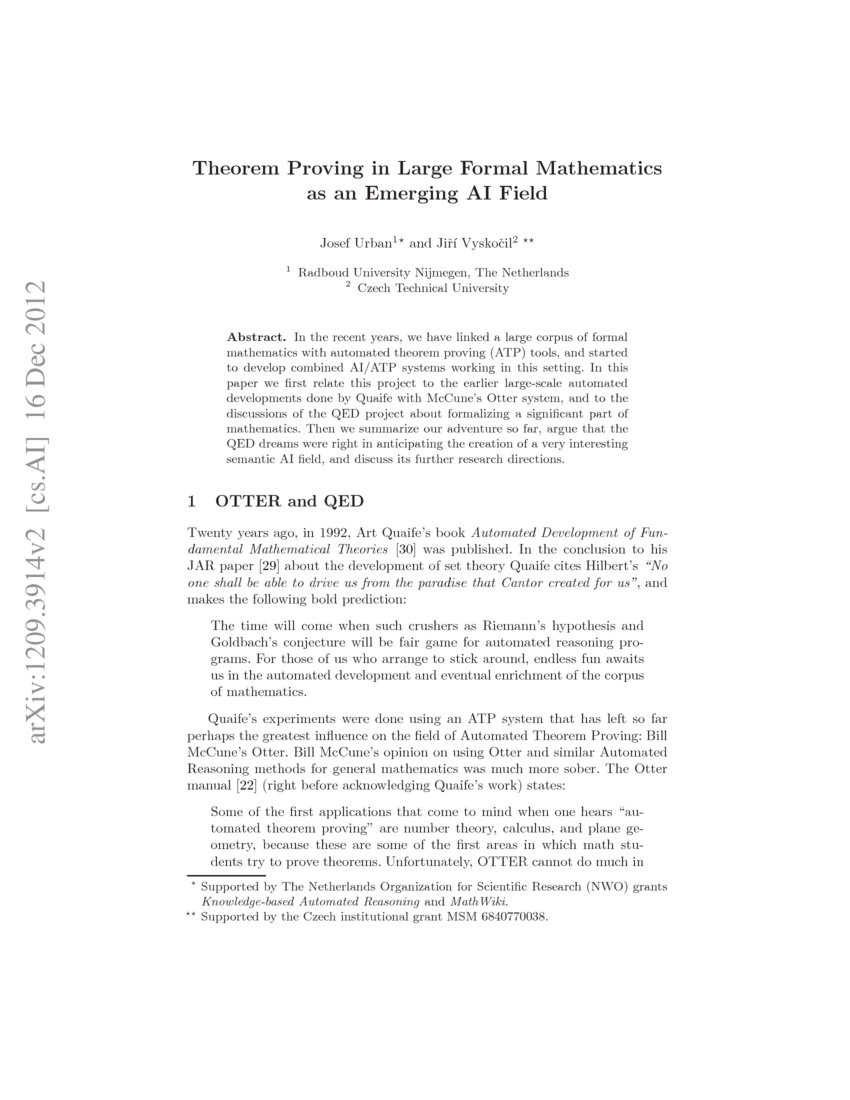 Theorem Proving in Large Formal Mathematics as an Emerging AI Field ...