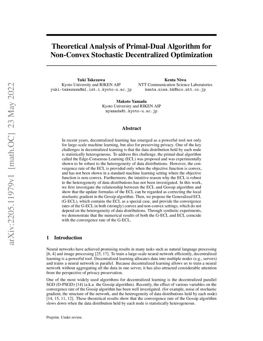 Theoretical Analysis Of Primal Dual Algorithm For Non Convex Stochastic Decentralized