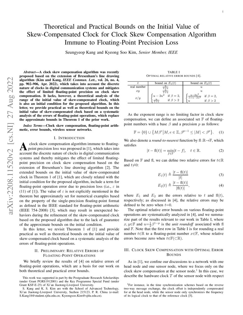 Theoretical And Practical Bounds On The Initial Value Of Skew Compensated Clock For Clock Skew
