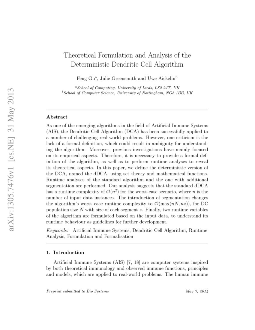 Theoretical Formulation And Analysis Of The Deterministic Dendritic Cell Algorithm Deepai
