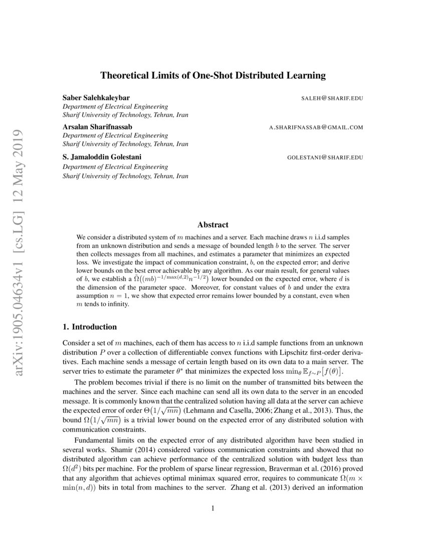 Theoretical Limits of One-Shot Distributed Learning | DeepAI