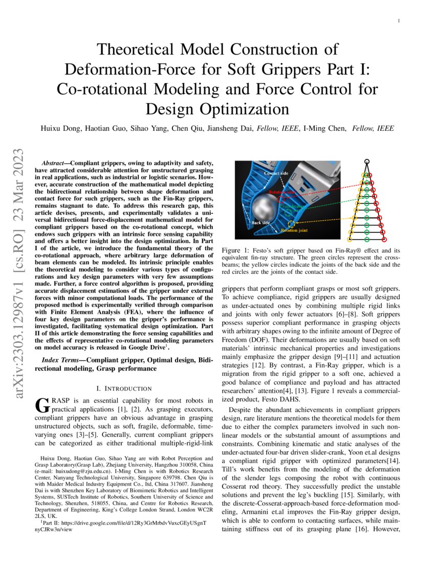Theoretical Model Construction of Deformation-Force for Soft Grippers Part I: Co-rotational ...