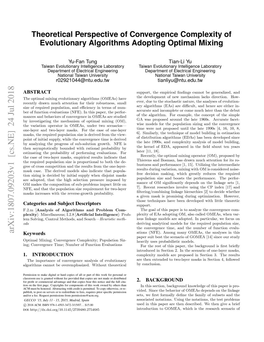 Theoretical Perspective of Convergence Complexity of Evolutionary ...