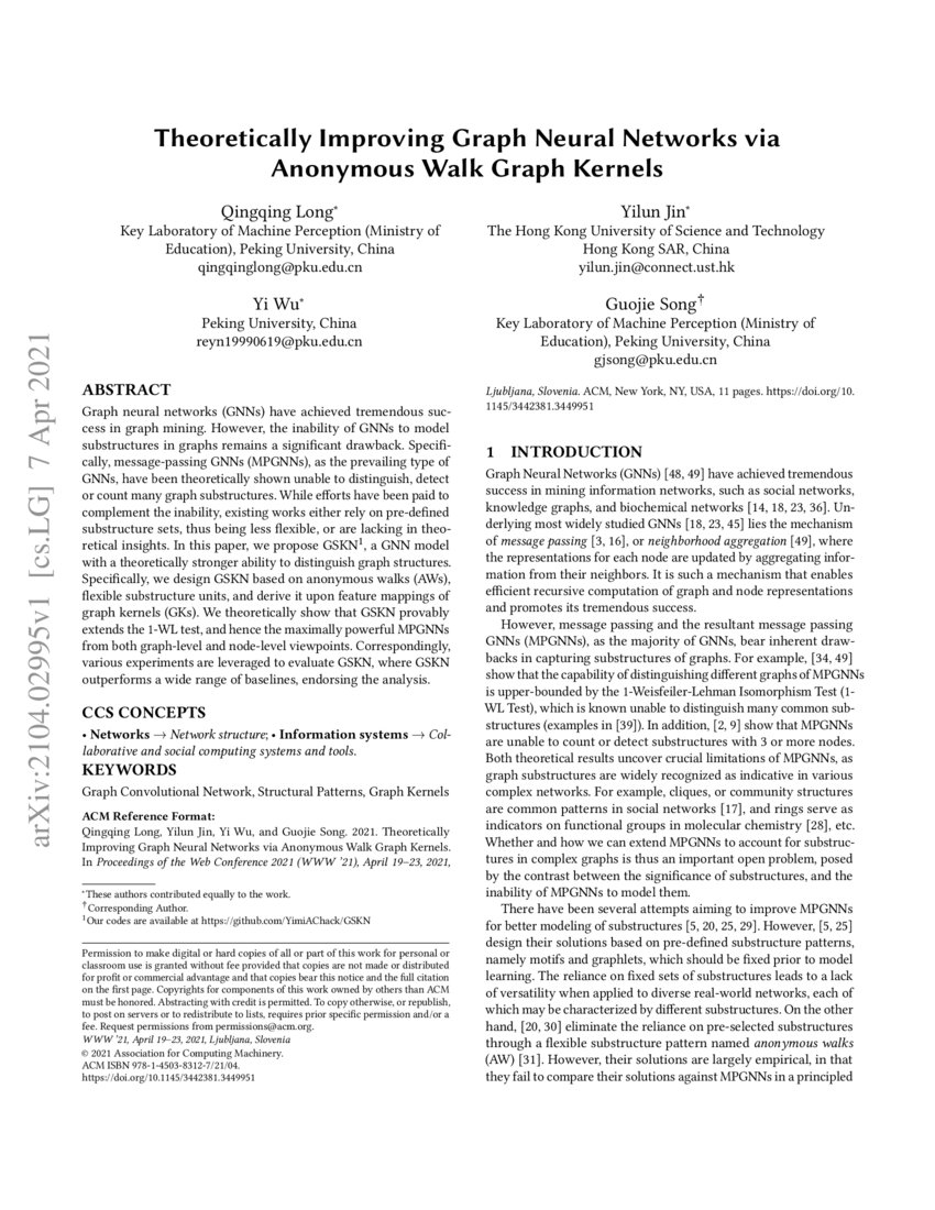 Theoretically Improving Graph Neural Networks Via Anonymous Walk Graph Kernels Deepai