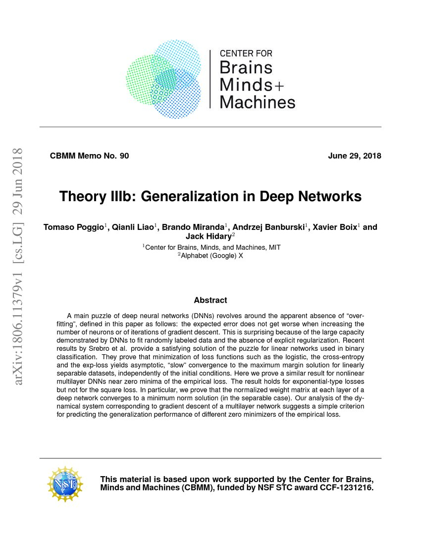 Theory IIIb: Generalization in Deep Networks | DeepAI