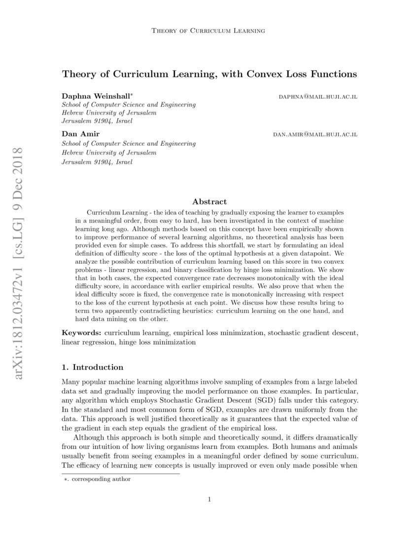 Theory of Curriculum Learning, with Convex Loss Functions | DeepAI