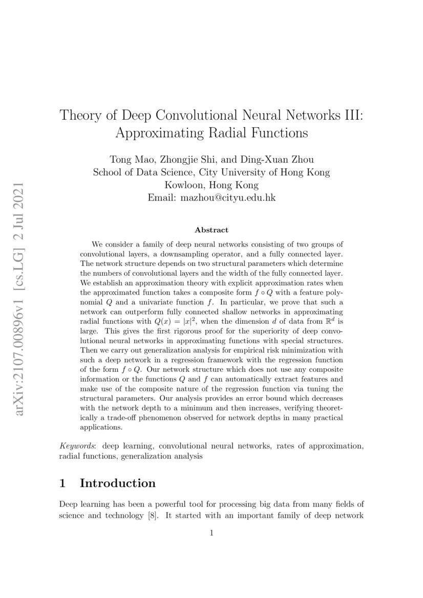 Theory Of Deep Convolutional Neural Networks Iii Approximating Radial Functions Deepai