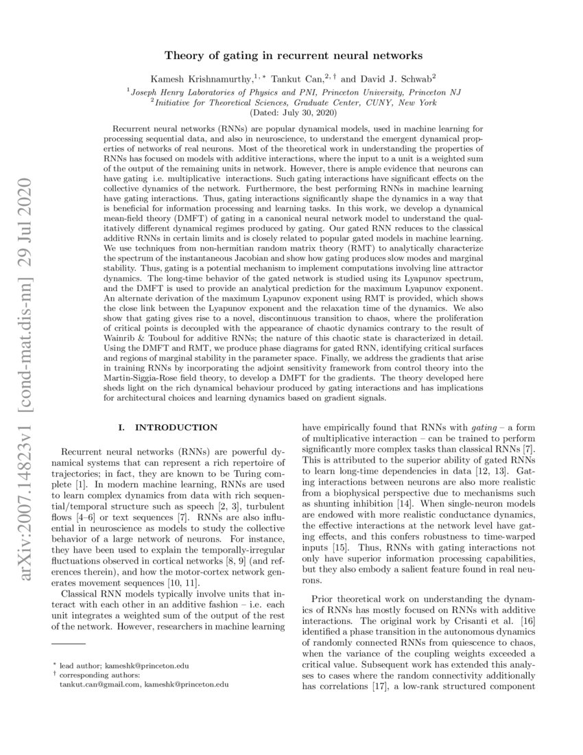 Theory of gating in recurrent neural networks | DeepAI