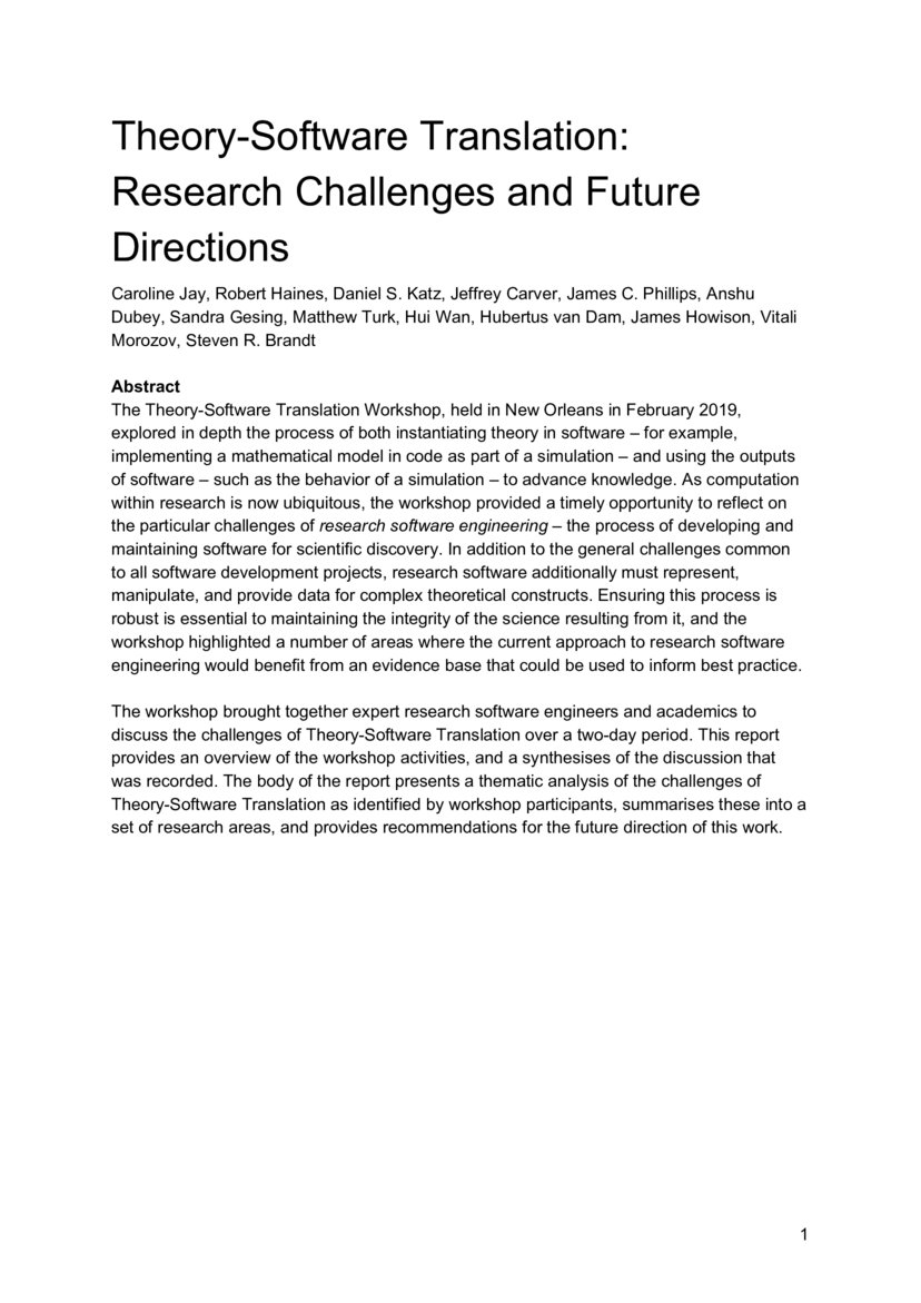 Theory-Software Translation: Research Challenges and Future Directions ...