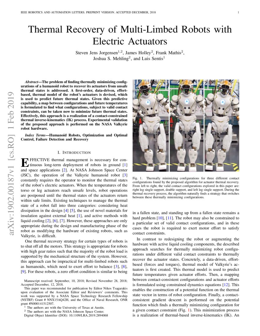 Thermal Recovery of Multi-Limbed Robots with Electric Actuators | DeepAI