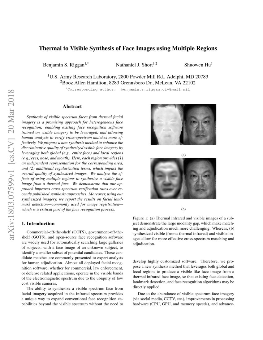 Thermal to Visible Synthesis of Face Images using Multiple Regions | DeepAI