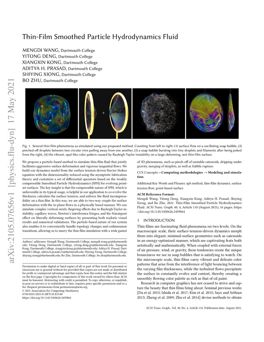 Thin-Film Smoothed Particle Hydrodynamics Fluid | DeepAI