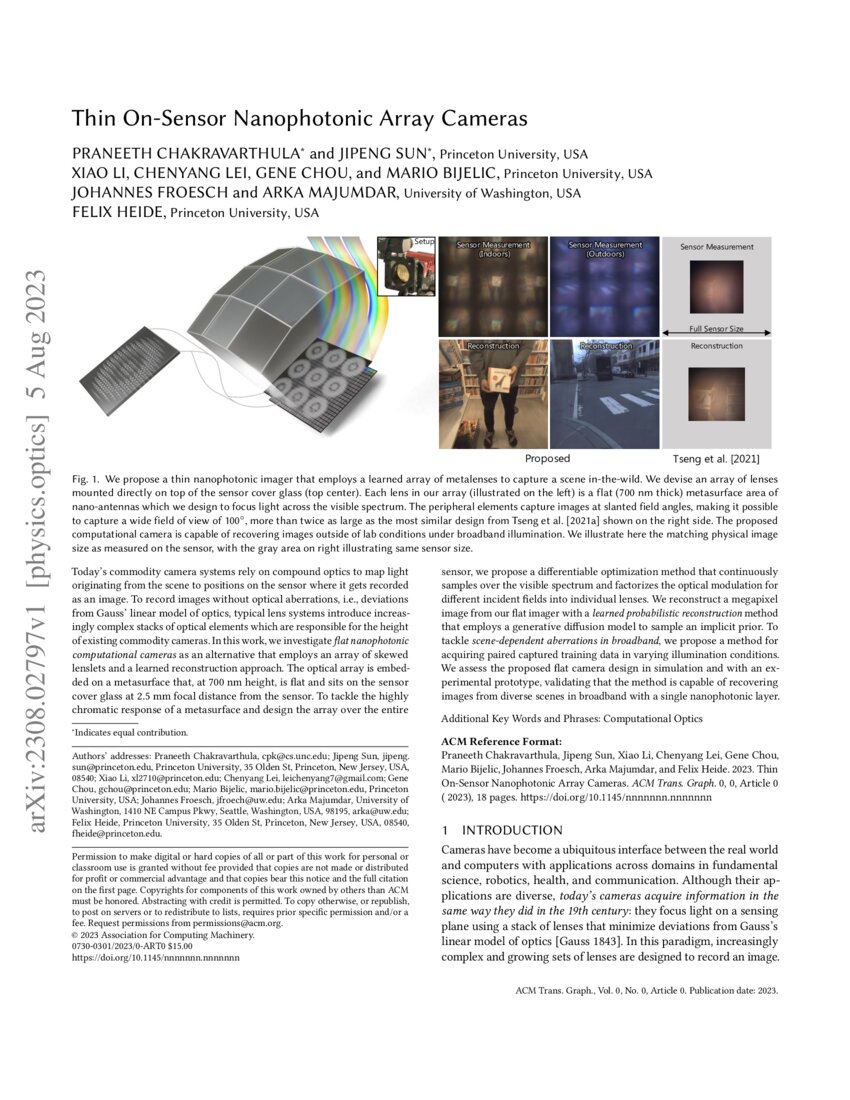 Thin On-Sensor Nanophotonic Array Cameras | DeepAI